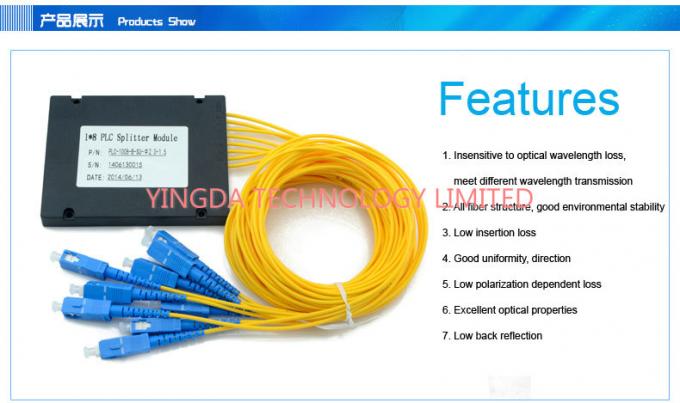 GPON Single Mode Fiber Optic PLC Splitter 1x 8, PLC Splitter Module SC 1.5M