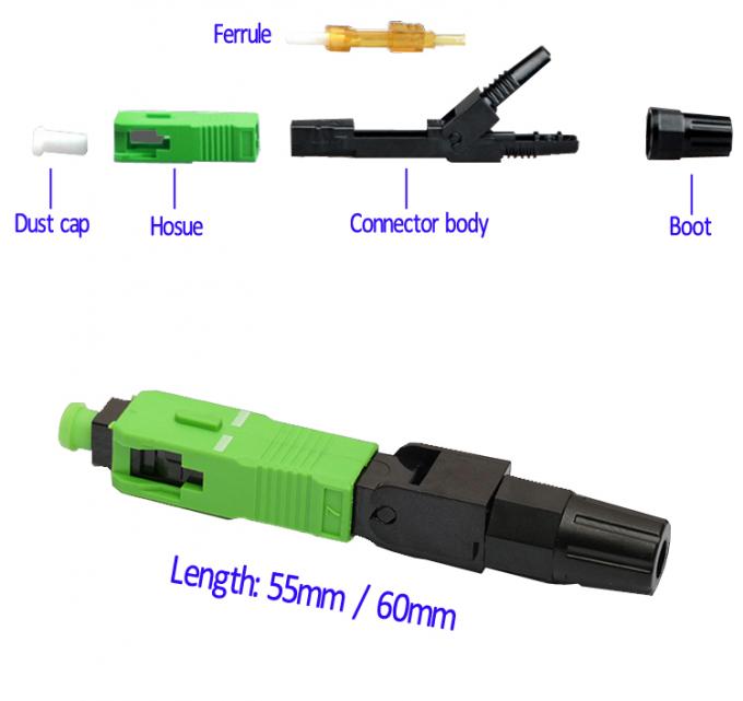 Green SC APC Field Mount Connector Single Mode No Epoxy For FTTB FTTC