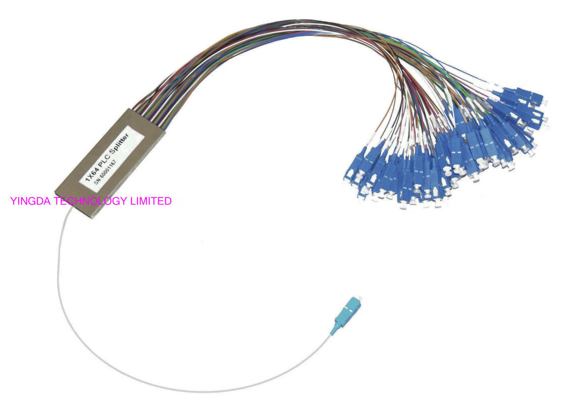 Mini Module Steel Tube 1X64 Fiber Optic PLC Splitter SC Blue Connectors