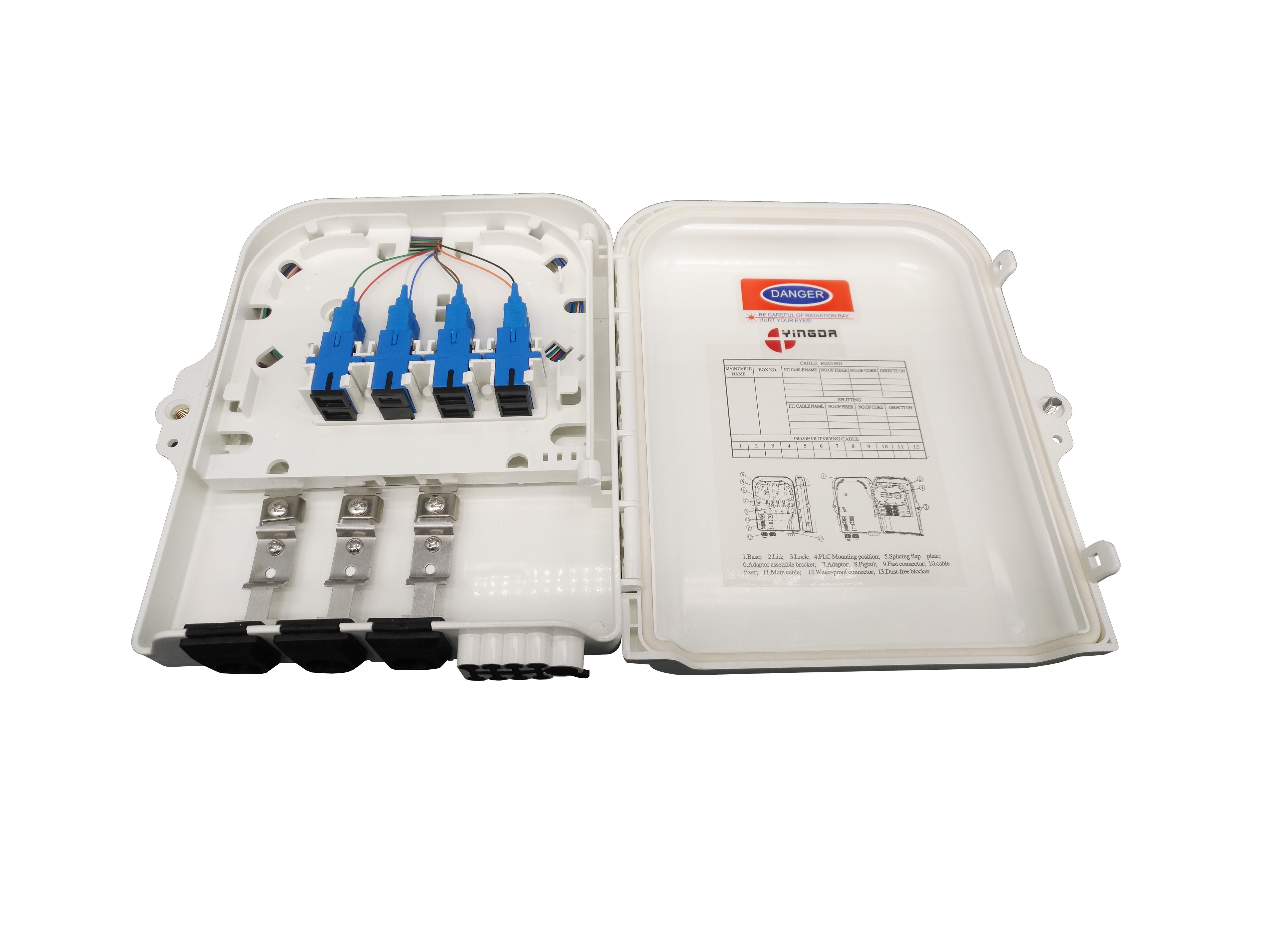 YINGDA Outdoor Wall Mount 1 to 8 PLC Splitter Fiber Optic Box IP65 ...