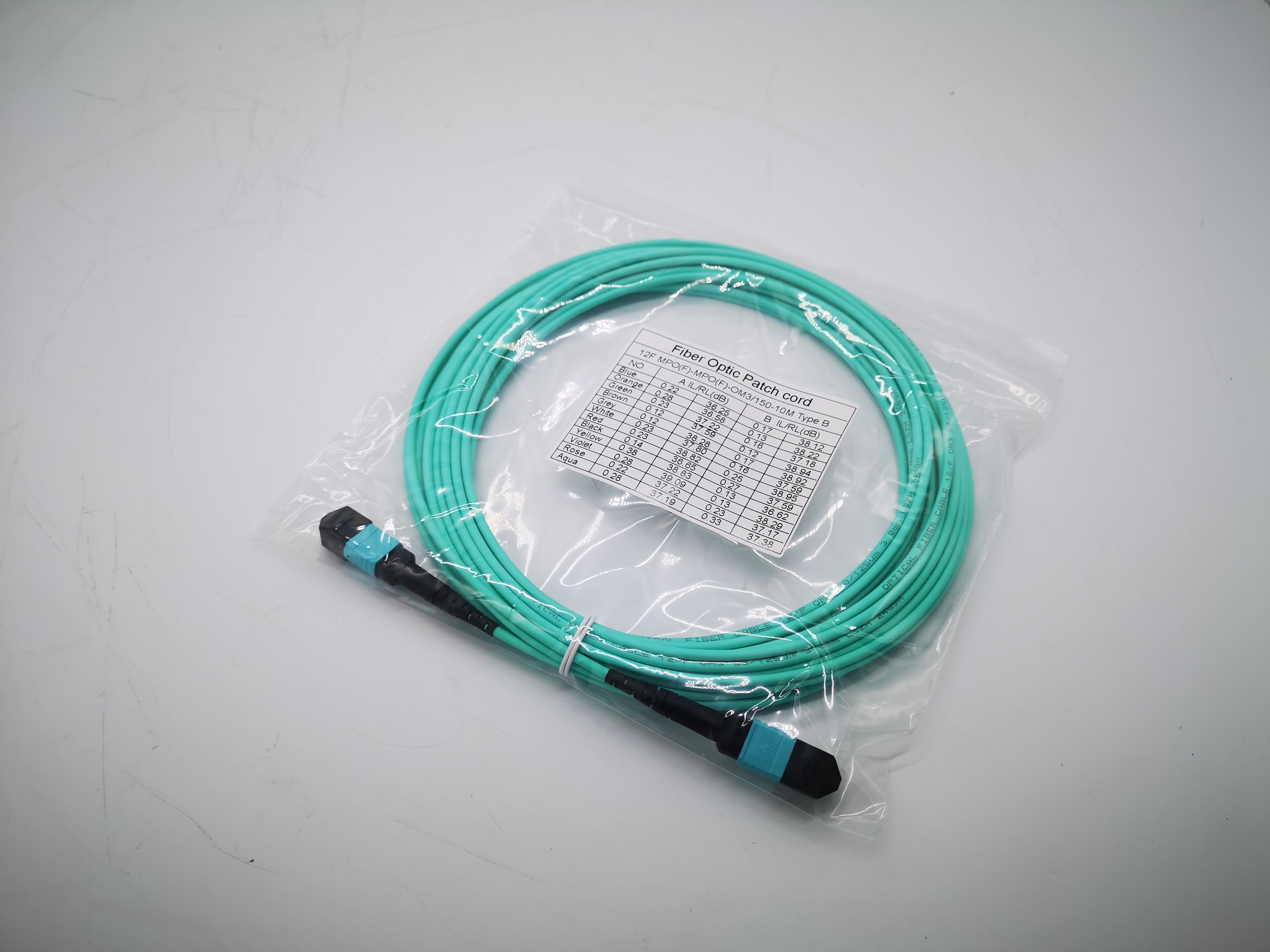 12 Fiber Optical MPO Patch Cable Assemblies OM3 40/100G Aqua 10 Meter ...
