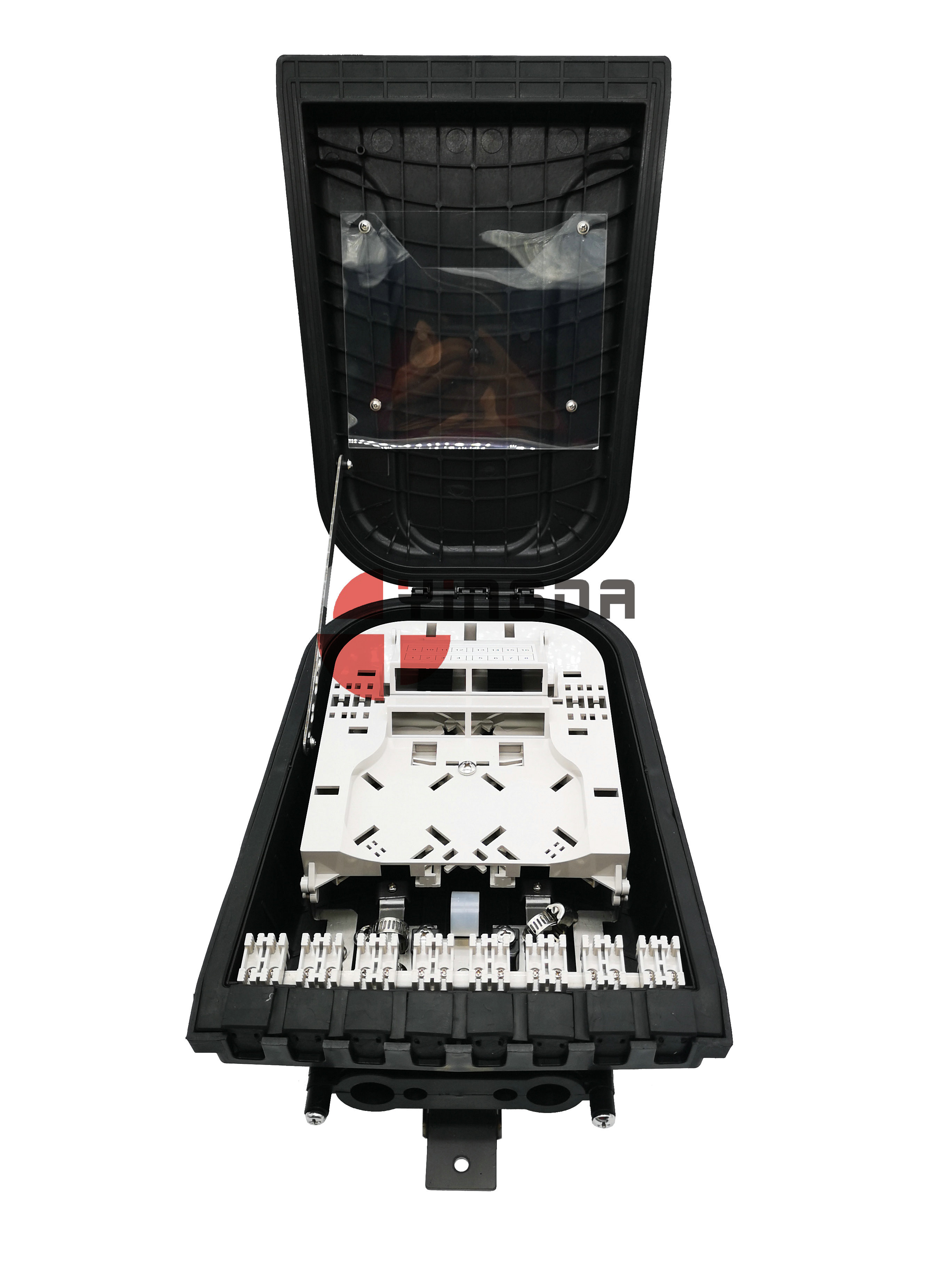 External IP65 CPE Black PP Fiber Cable Joint Box Transformer 16 SC Adapter