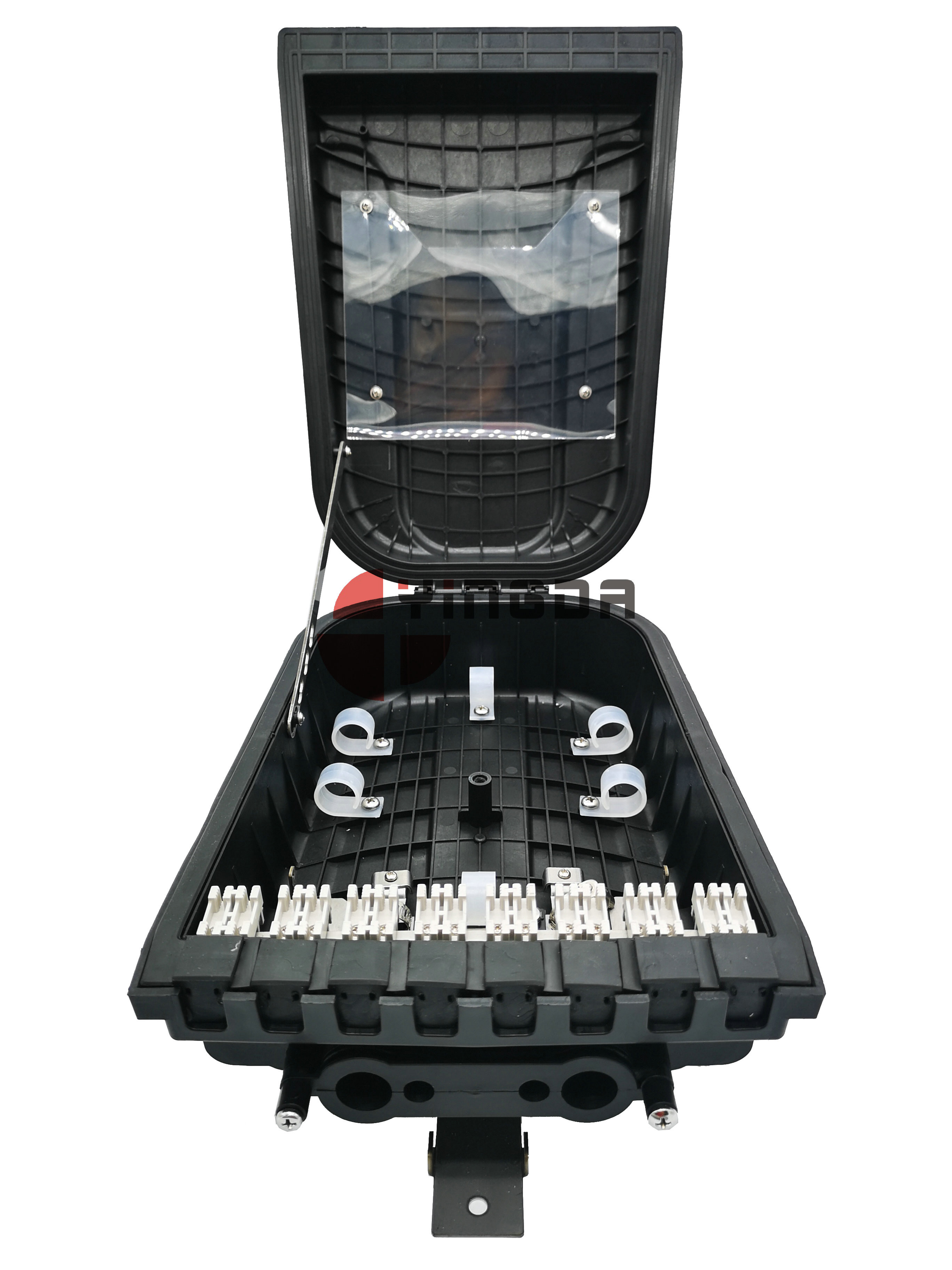 External IP65 CPE Black PP Fiber Cable Joint Box Transformer 16 SC Adapter