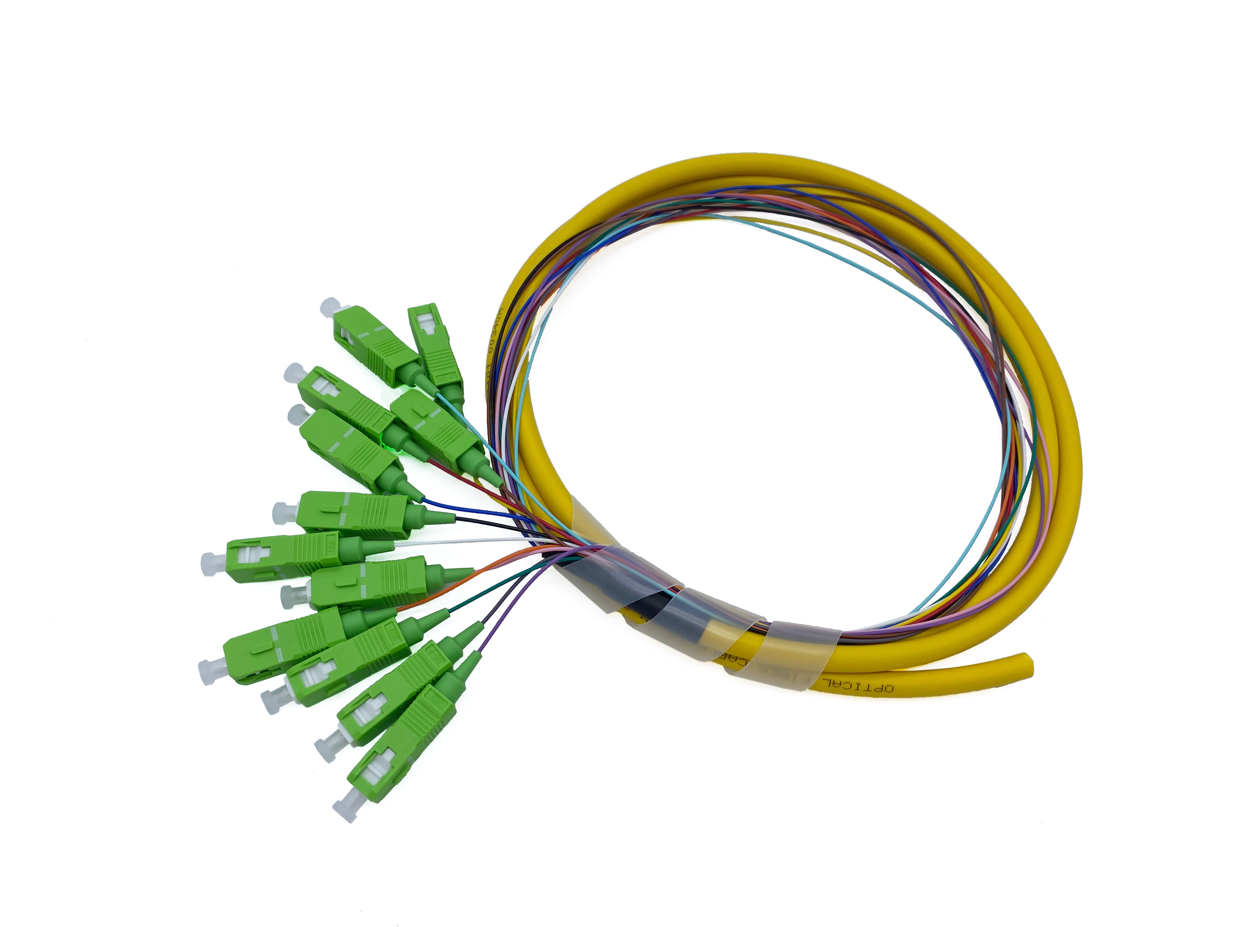 12 Cores FTTH Fiber Optic Pigtail SC APC G652D PVC 900um 1.5Mts Yellow