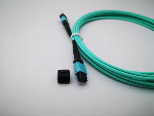 12 Fiber Optical MPO Patch Cable Assemblies OM3 40/100G Aqua 10 Meter For Data Center